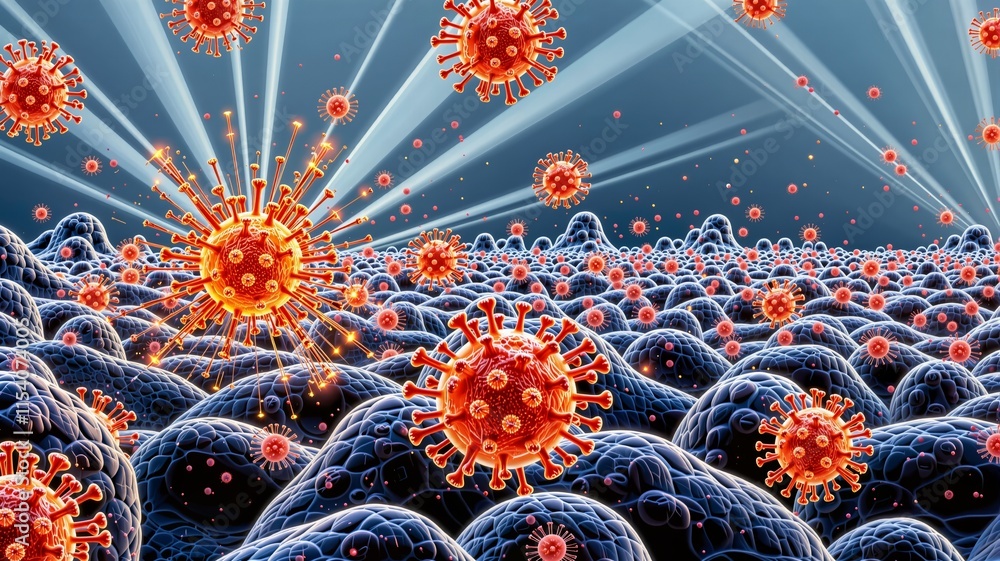 3D illustration of a viral infection affecting cells in a dynamic ...