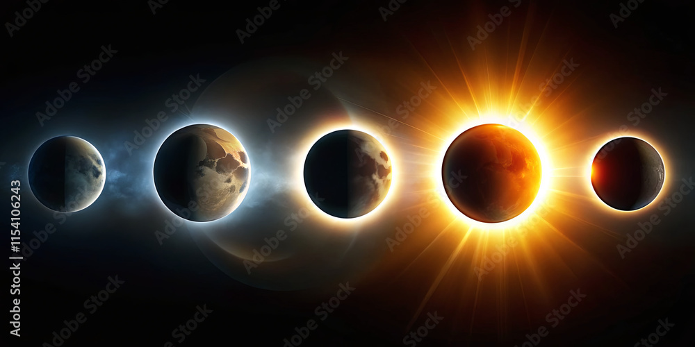 This display illustrates the various phases of a solar eclipse ...