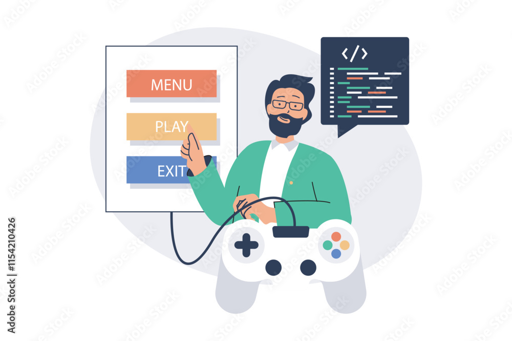 Video game developer web concept with flat cartoon people for website ...