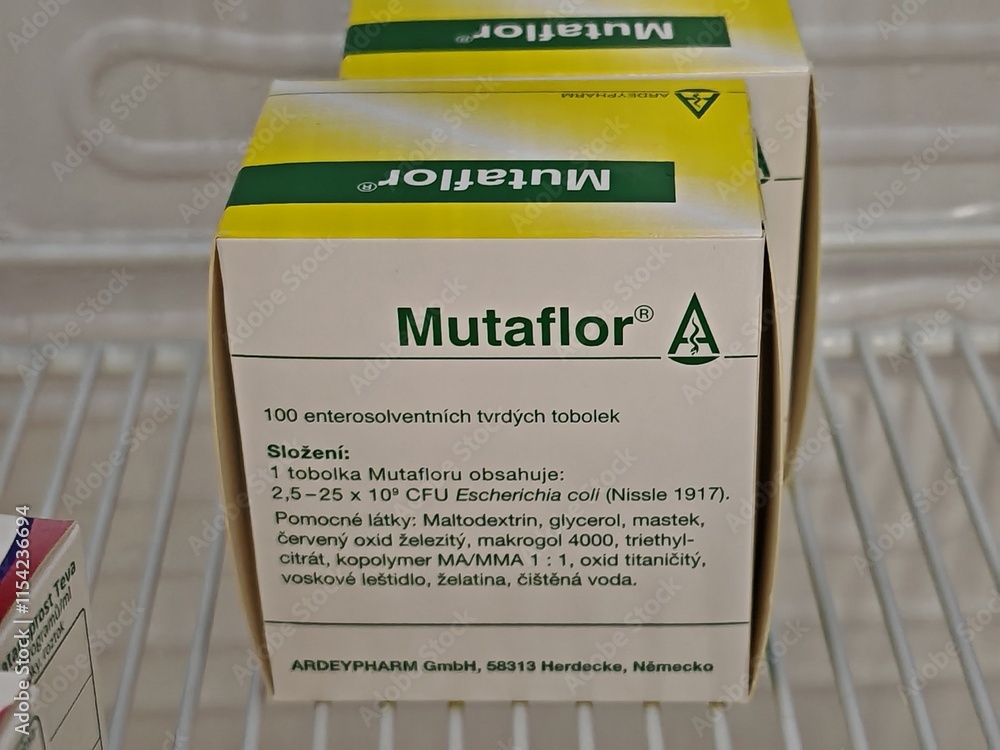 Prague,Czech Republic-October 9 2024: Mutaflor contains ESCHERICHIA ...