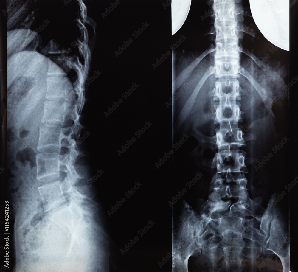 X-ray or MRI scan of Human spine with big intervertebral hernia ...