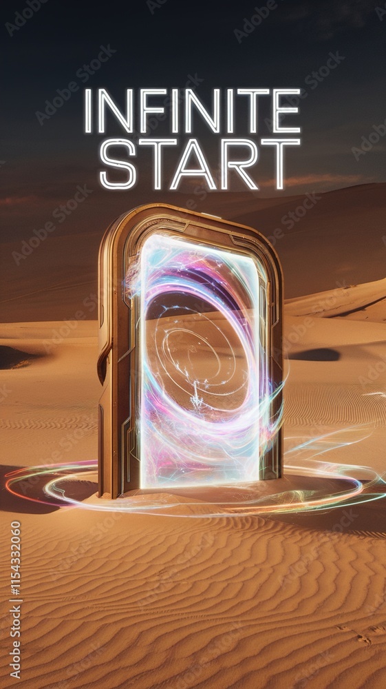 4K Infinite Start Wallpaper - Futuristic Portal in Desert, New ...