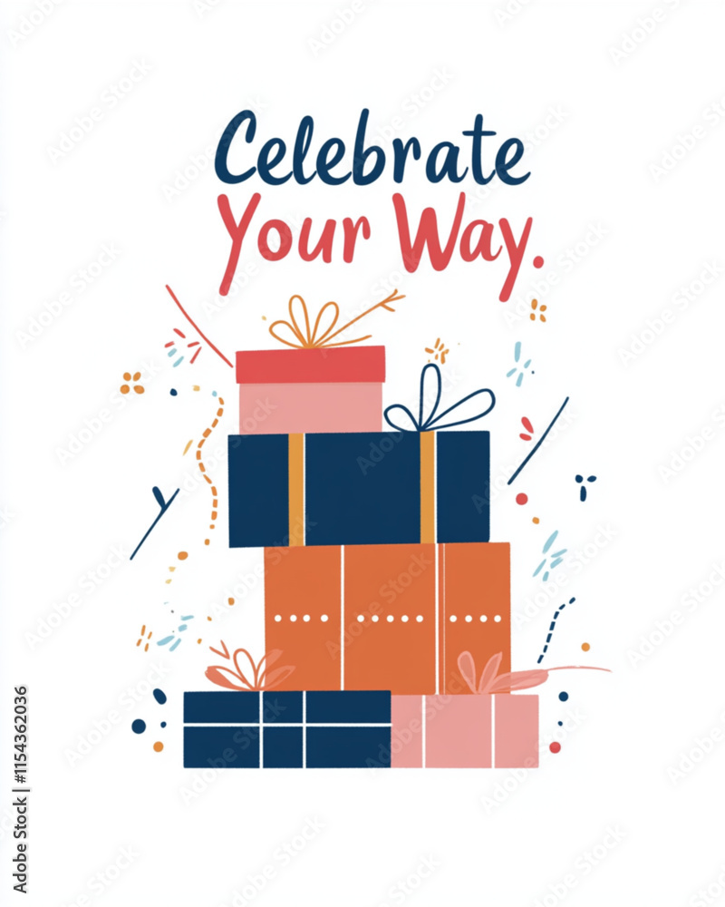 Minimalist birthday card design with presents and Celebrate Your Way ...