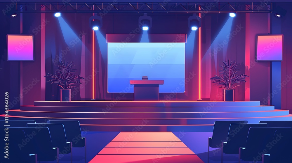 Stage of conference hall, presentation and concert scene, vector empty ...