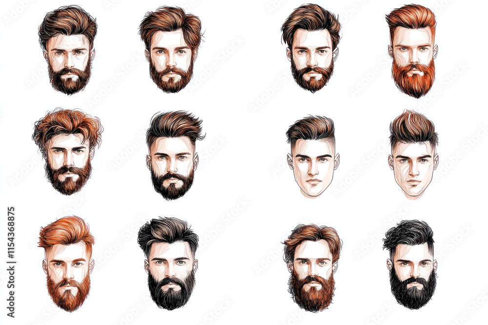 Various beard styles showcased: classic full beard, goatee, stubble ...