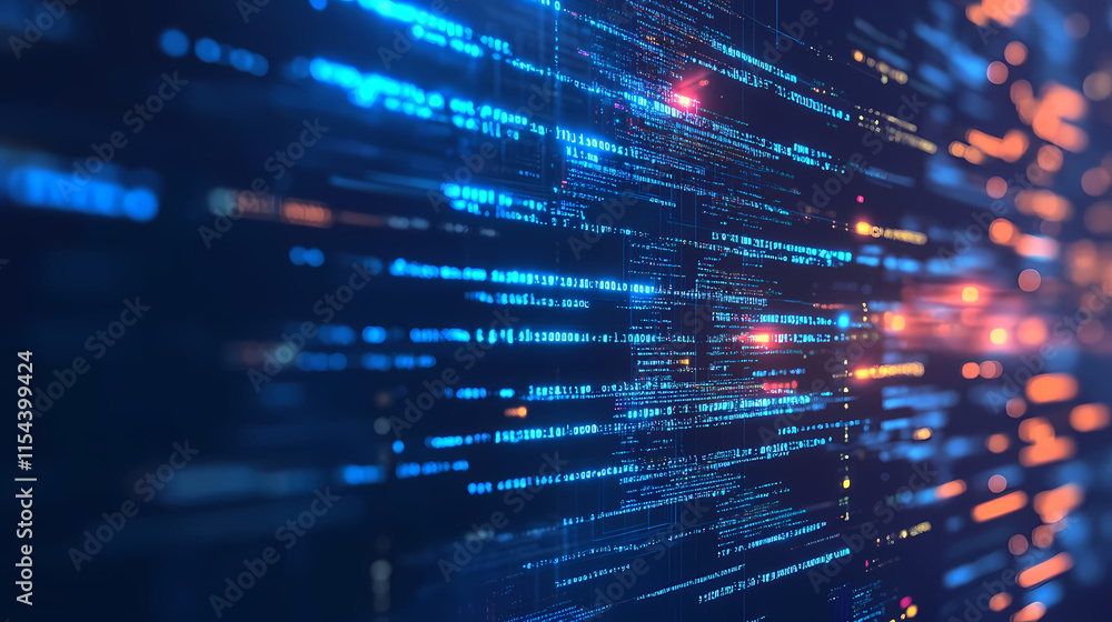 Illustration of code compiling like the matrix background from top down ...