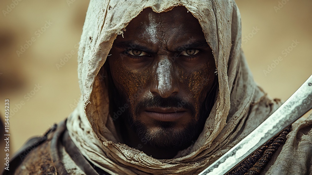 Berber warrior from the 11th century in traditional attire with a ...