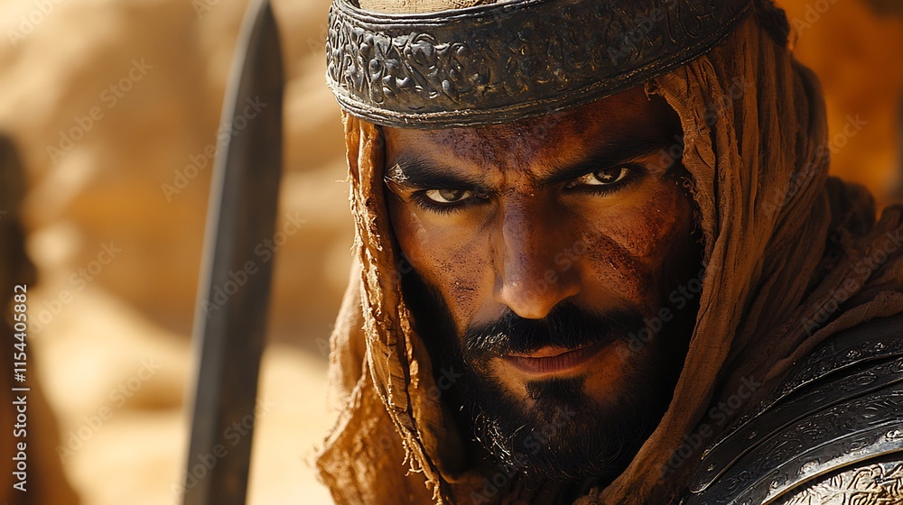 Berber warrior from the 12th century in traditional leather armor with ...