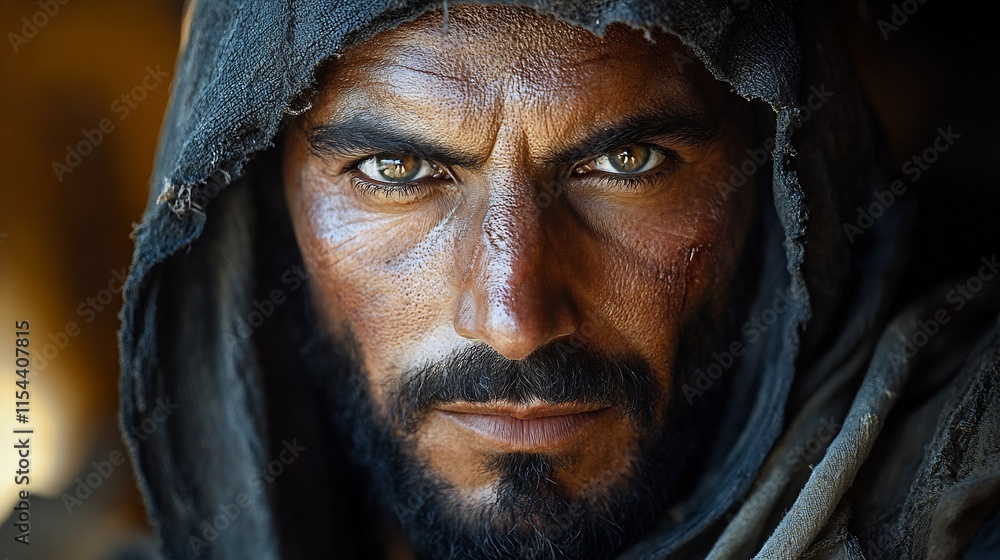 Berber warrior from the 11th century in traditional attire with a ...