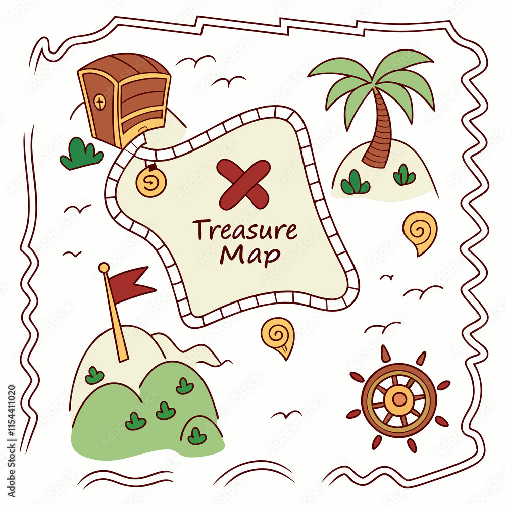 cartoon treasure map with an x Stock Illustration | Adobe Stock