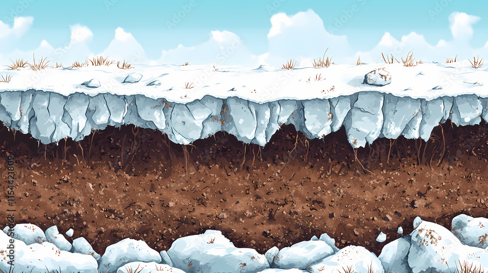Tundra permafrost soil profile, illustration. Tundral. Illustration ...