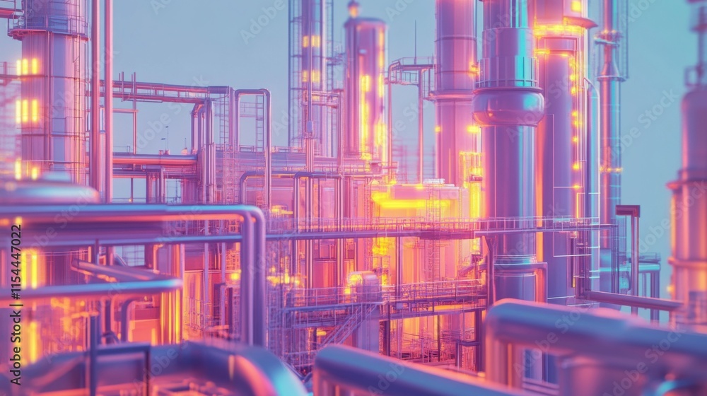 Futuristic manufacturing systems glowing with vibrant technology ...