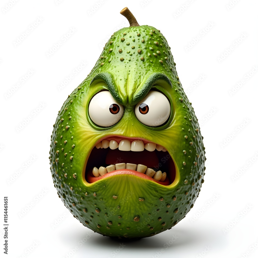 Angry Avocado Character Cartoon Illustration, Green Fruit with Furious ...