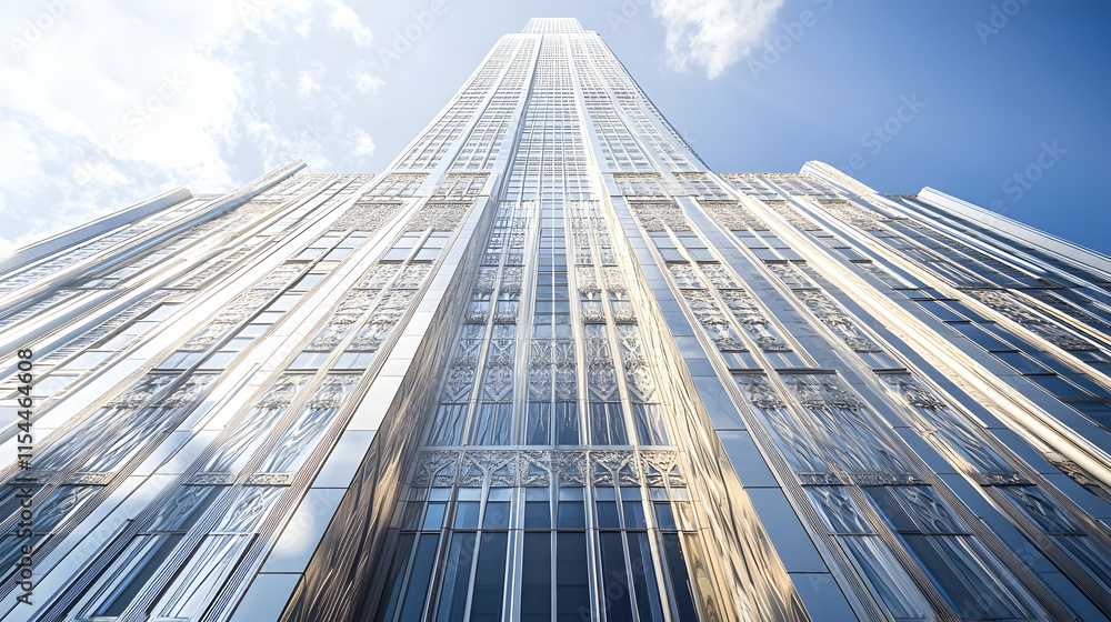 Iconic art deco skyscraper in New York City with geometric patterns and ...