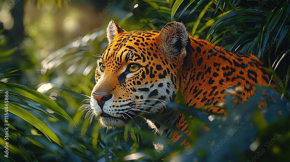 A close-up of a tiger resting in a tree with its eyes shut tight and ...