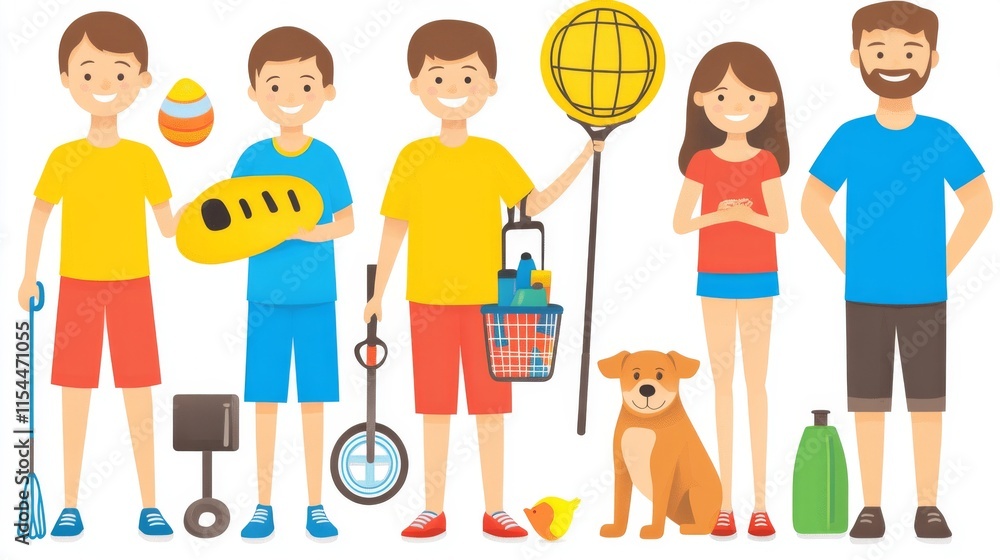 Cartoon family creation kit. Parents, children, and grandparents ...