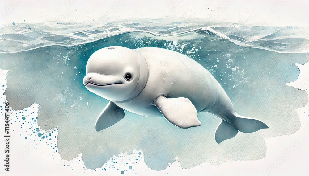 baby Beluga aquatic mammal, hide and seek in underwater habitat animal ...