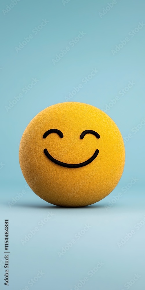 Minimalist Yellow Smiley Face Emoji on Light Blue Background Digital ...