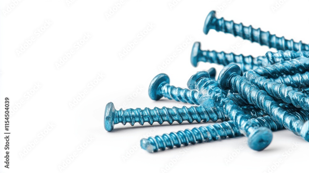 Pile of Metallic Blue Screws in Close Up Shot Against Minimalist ...