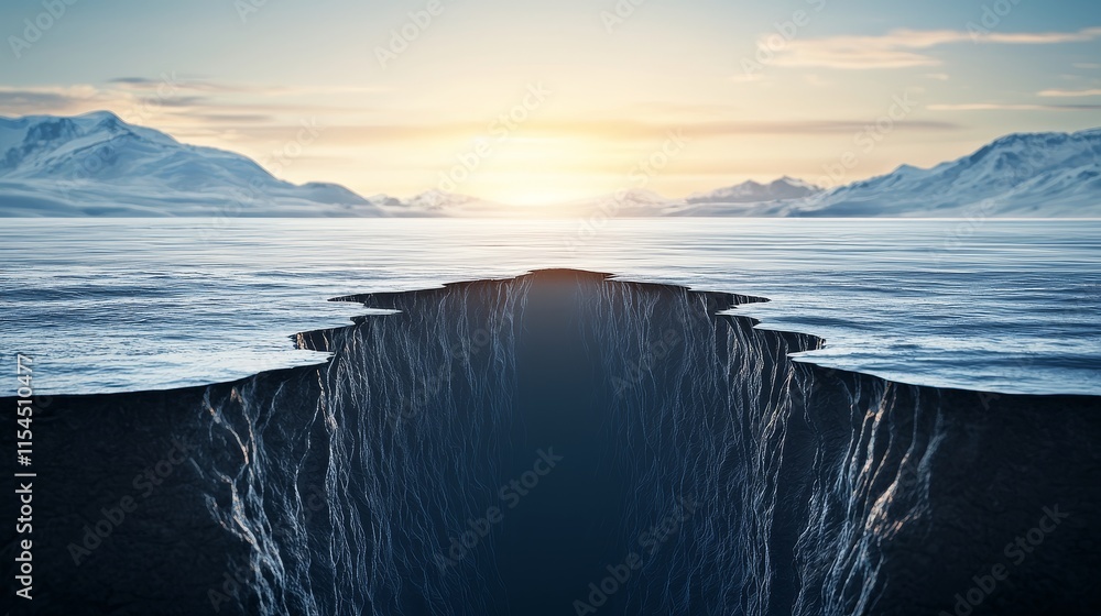Deep ocean ridge, tectonic plates diverging, rocky seafloor landscape ...
