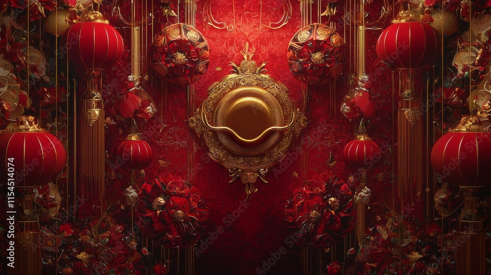 Opulent Chinese New Year 2025 Design with Golden Snake Motif in Red and ...