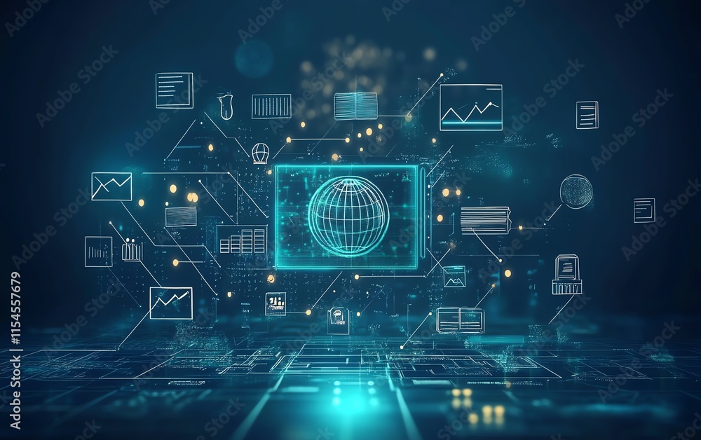 Interactive elearning concept with digital interface icons, online ...