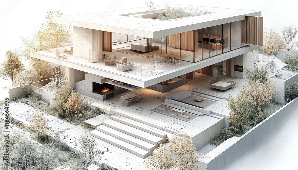 Isometric architectural projection of the CLB 4 exterior, with a clear ...