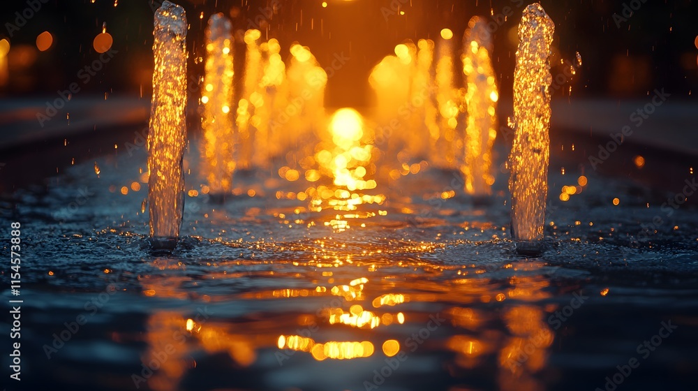 Dynamic nighttime photograph of urban water fountain featuring ...