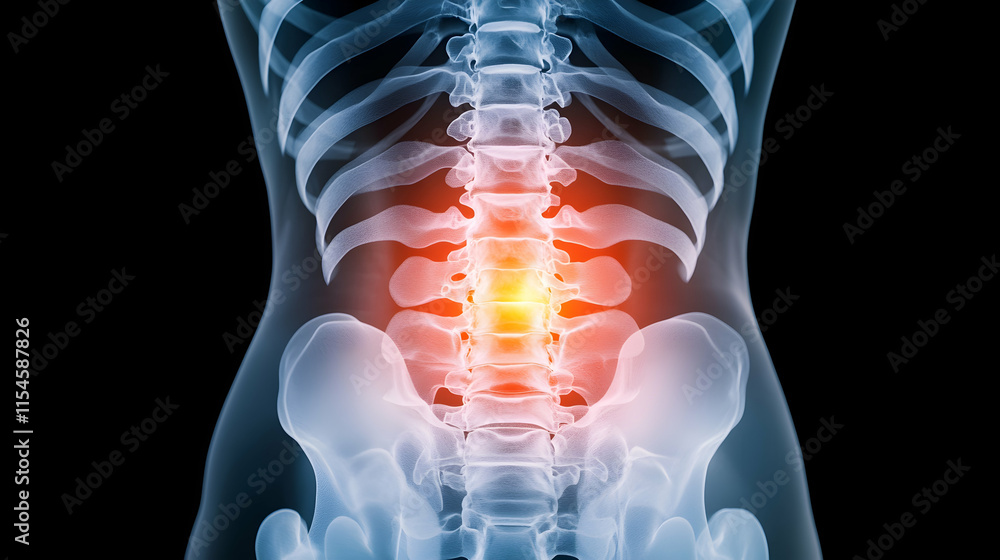 Ilustración de Stock Female lower back pain X-ray, medical illustration ...