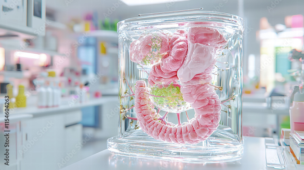 detailed holographic model of digestive system showcasing food ...