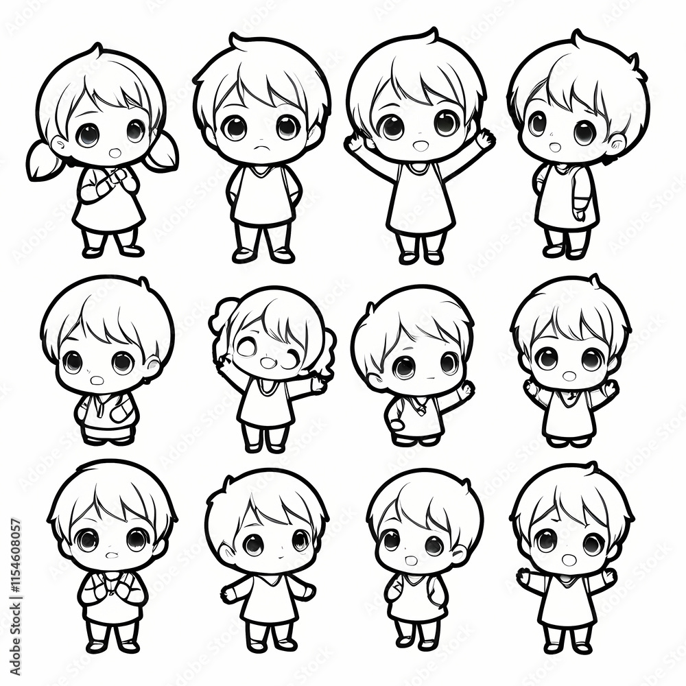 Coloring book. Cute kawaii girl cartoon vector illustration. Kid ...