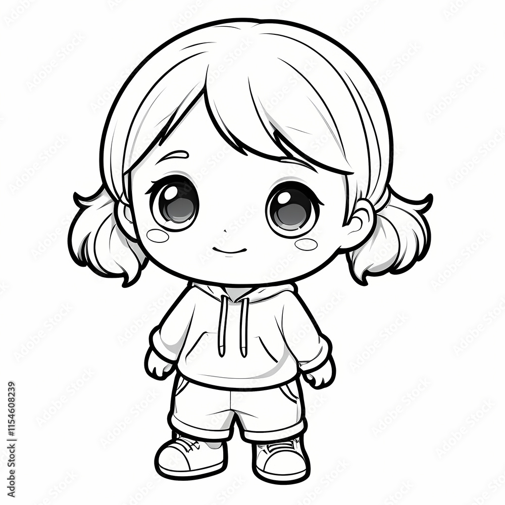 Stock-Illustration „Coloring book. Cute kawaii girl cartoon vector ...