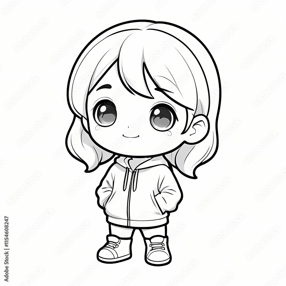 Coloring book. Cute kawaii girl cartoon vector illustration. Kid ...