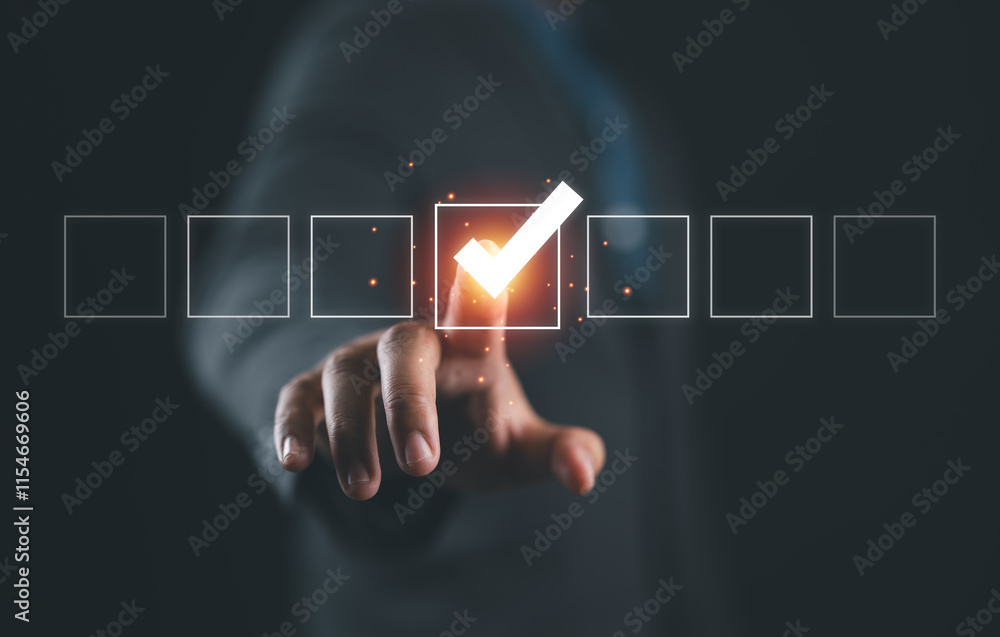 Businessman hand touching to tick correct sign mark on checkbox from ...
