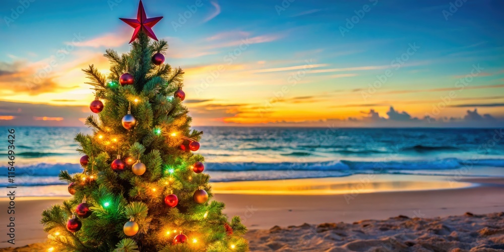Merry Aussie Christmas! A vibrant beach scene, sharp tree, blurred ...