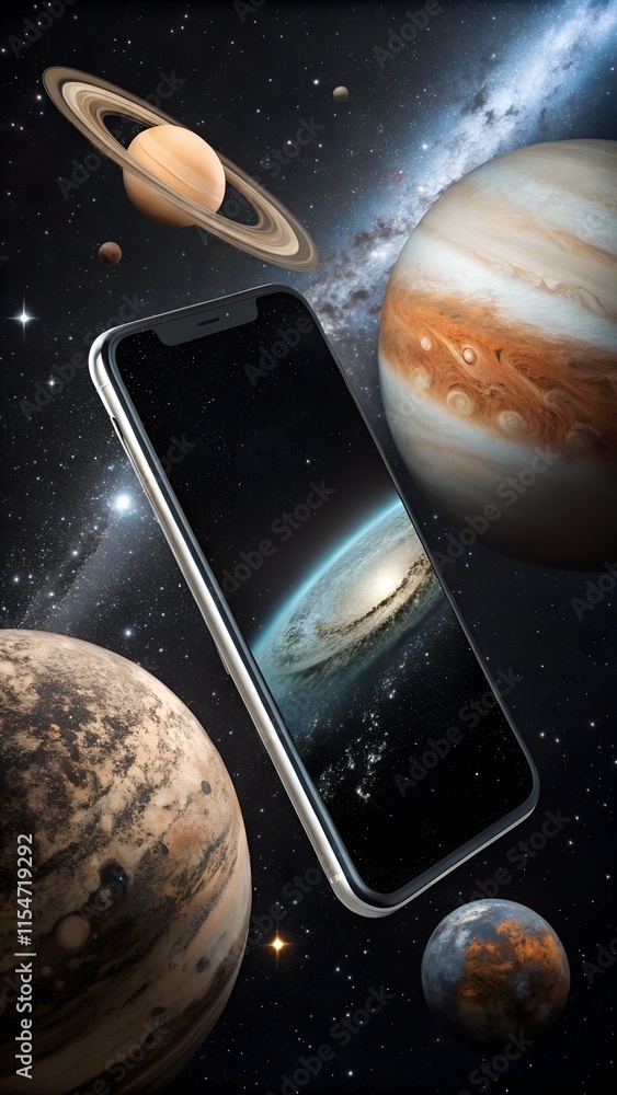 Mobile phone glowing brightly in space, blending advanced technology ...