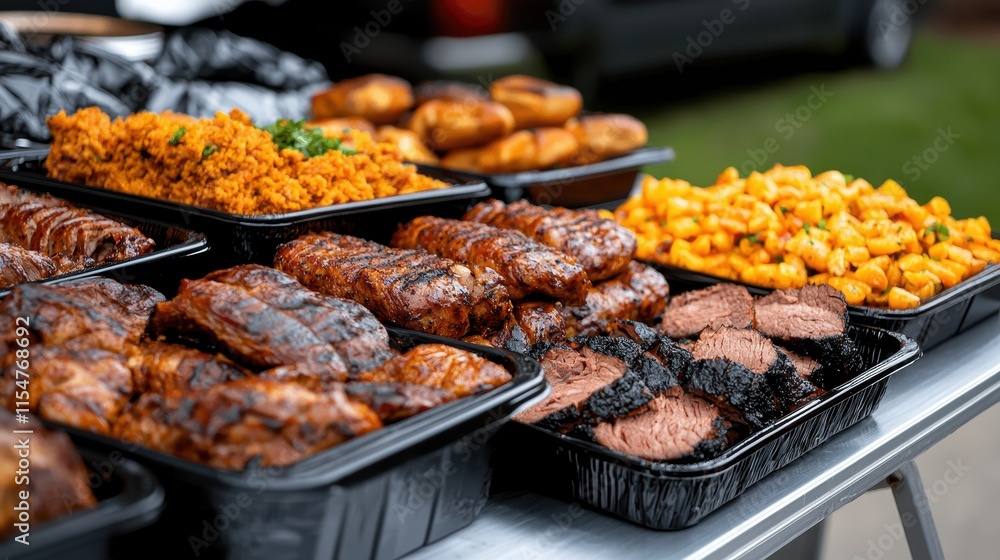 Barbecue food festival outdoor event feast display open air close-up ...