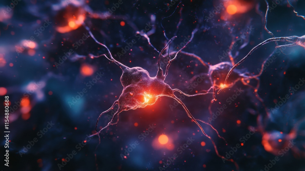 Ilustración de Stock Zoomed-in view of nerve cells showing synaptic ...