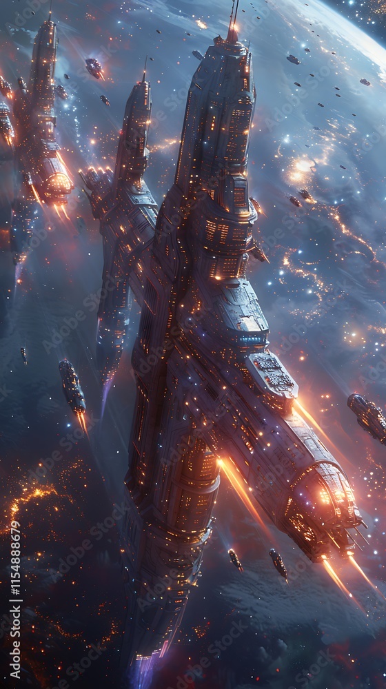 Galactic battle between spacecraft outer space digital art sci-fi ...