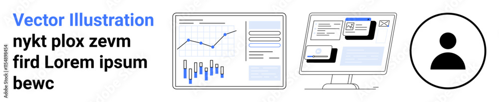 Computer monitor displaying graphs and charts, another monitor with ...