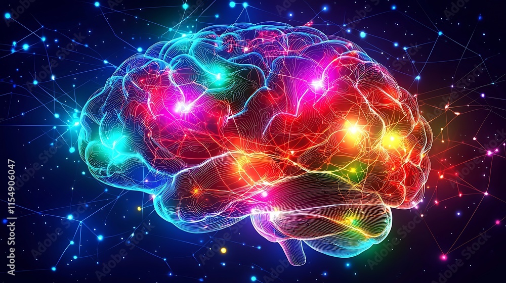 Hyper-realistic rendering of the human brain, neural pathways lighting ...
