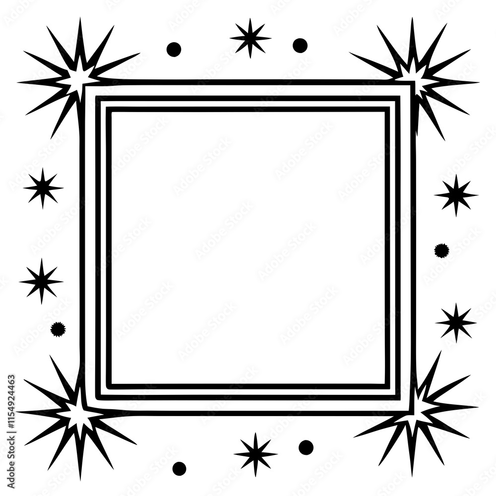 Square Frame Border Design with Starburst and Dots Decoration Stock ...