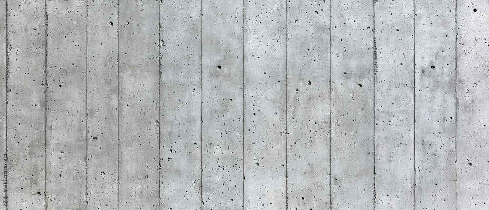 Concrete construction. Concrete wall with a textured, vertical plank ...