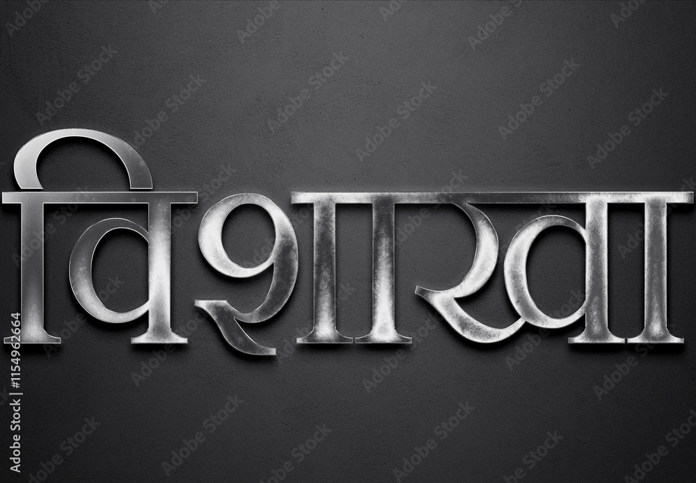 Chrome metal 3D Hindi name design of Vishakha on grey background in ...