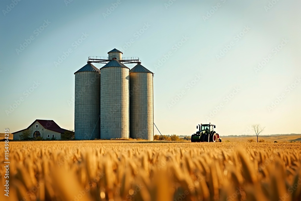 Grain silos standing tall amidst vast farmland, symbolizing the ...