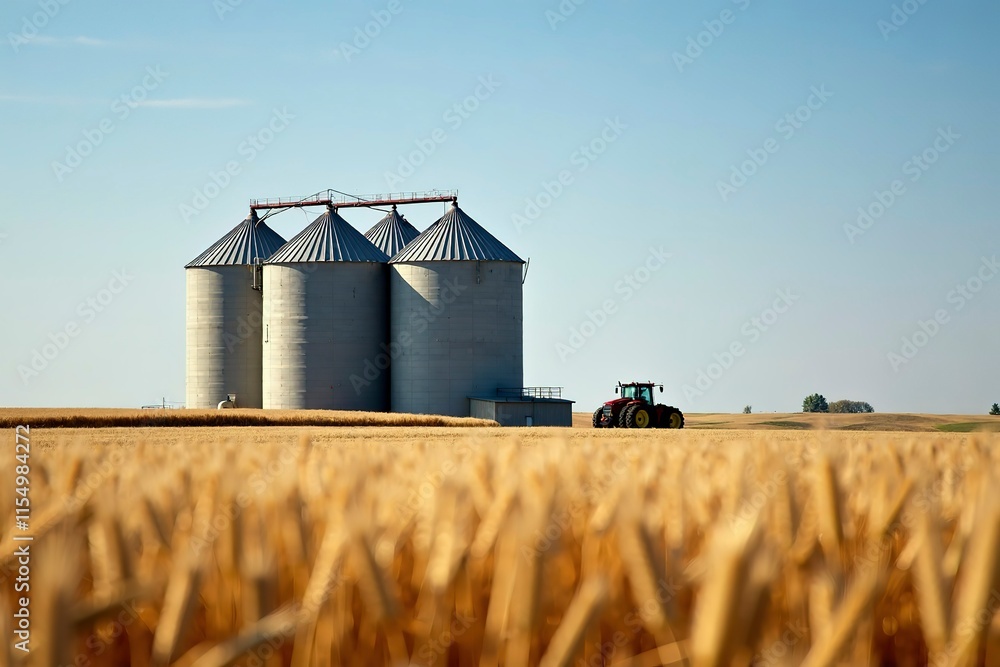 Grain silos standing tall amidst vast farmland, symbolizing the ...