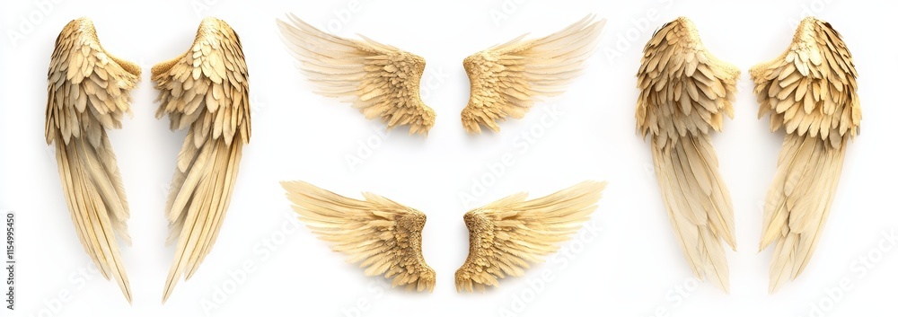 Four pairs of golden angel wings isolated on white background. Stock ...