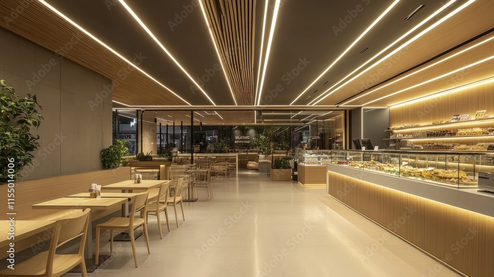 A modern retail store with linear LED lighting fixtures creating a ...