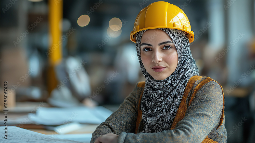 Saudi Emirati Egyptian Gulf Arab Muslim female engineer wearing helmet ...