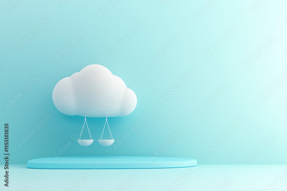 Minimalist illustration of a data cloud with scales hanging from it ...